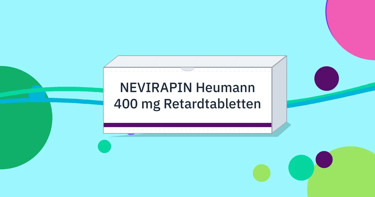 Symbolbild: Packung mit der Aufschrift NEVIRAPIN Heumann 400 mg Retardtabletten (PZN 14041623) – Verfügbarkeit und Bezug in Apotheken in Frankfurt am Main