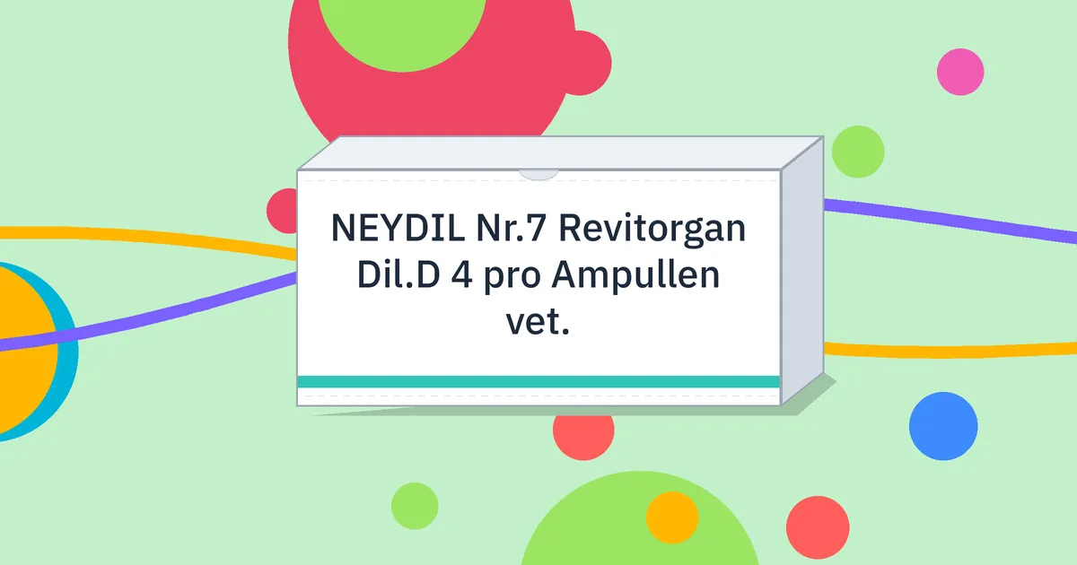 Symbolbild: Packung mit der Aufschrift NEYDIL Nr.7 Revitorgan Dil.D 4 pro Ampullen vet. (PZN 06487836) – Verfügbarkeit und Bezug in Apotheken in Frankfurt am Main