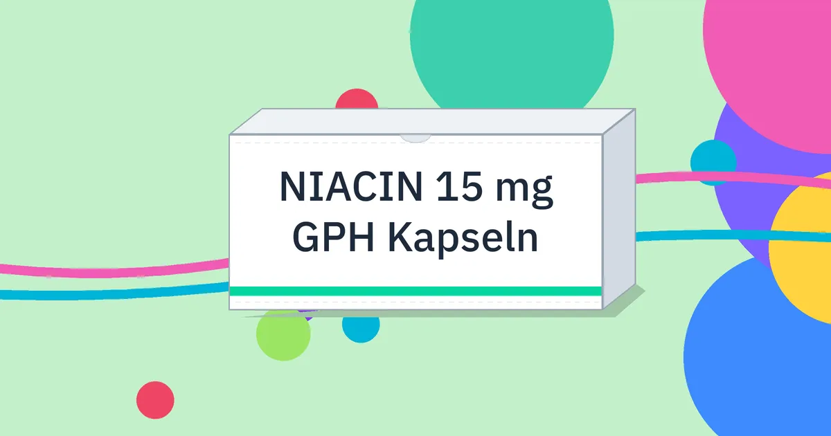 Symbolbild: Packung mit der Aufschrift NIACIN 15 mg GPH Kapseln (PZN 00129432) – Verfügbarkeit und Bezug in Apotheken in Frankfurt am Main
