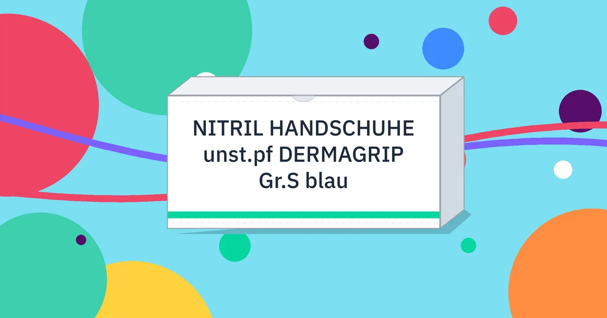 Symbolbild: Packung mit der Aufschrift NITRIL HANDSCHUHE unst.pf DERMAGRIP Gr.S blau (PZN 18027324) – Verfügbarkeit und Bezug in Apotheken in Frankfurt am Main
