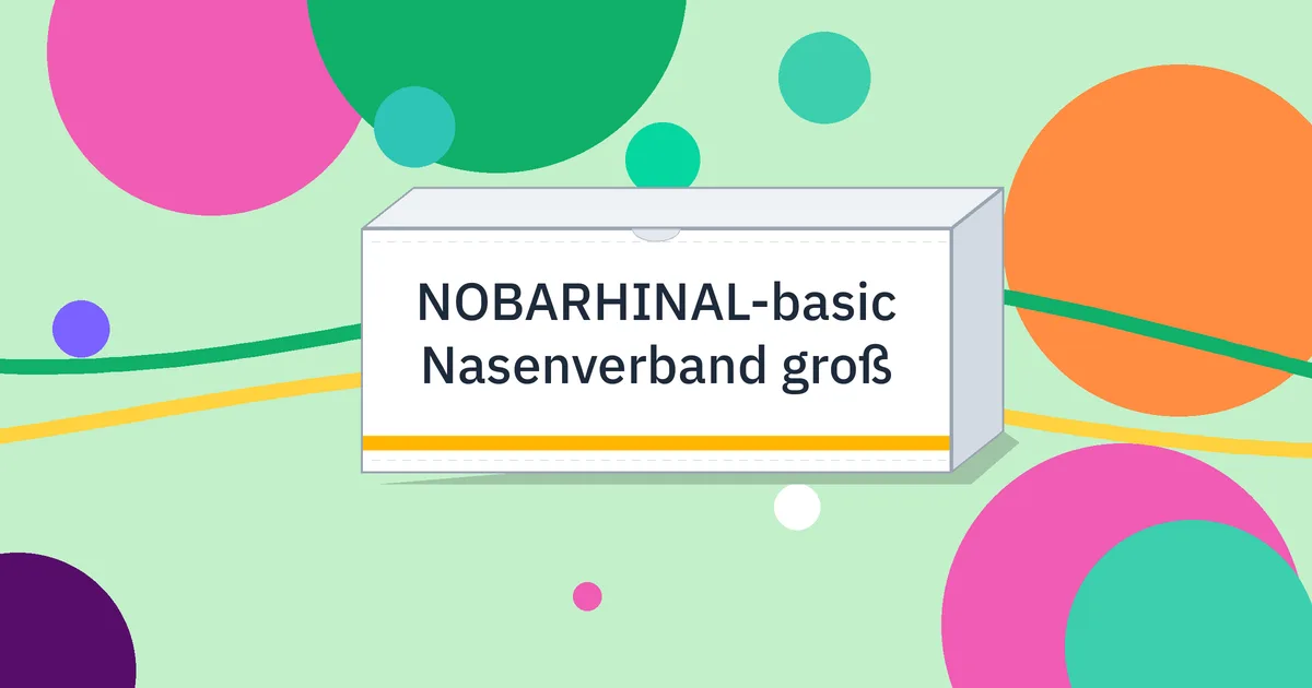Symbolbild: Packung mit der Aufschrift NOBARHINAL-basic Nasenverband groß (PZN 13865121) – Verfügbarkeit und Bezug in Apotheken in Frankfurt am Main