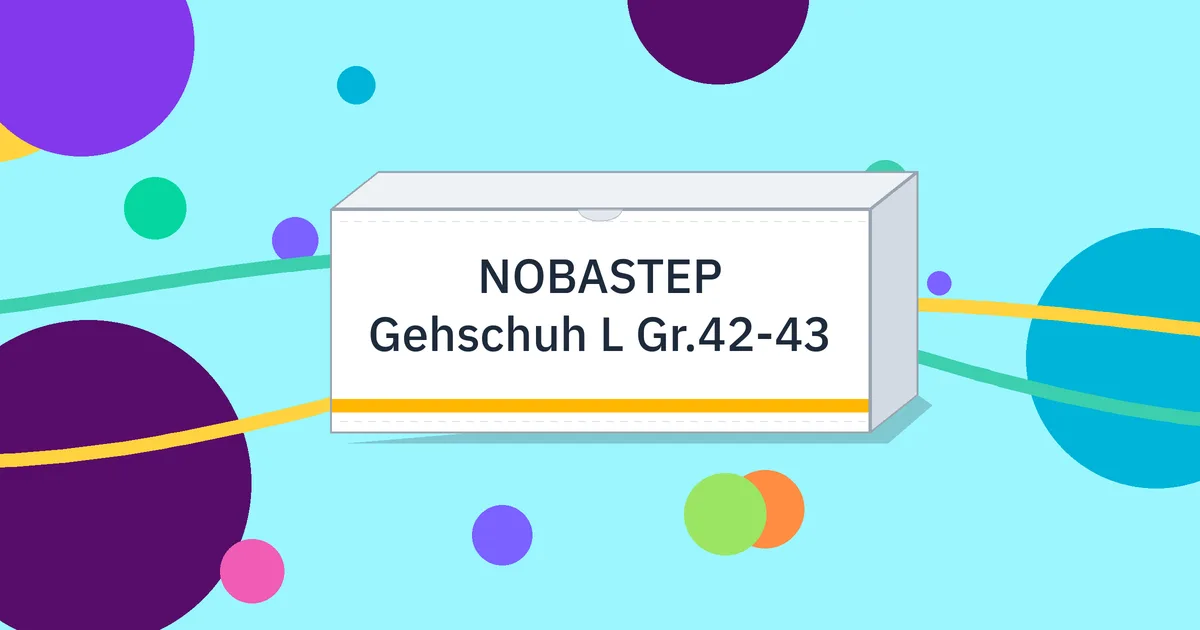 Symbolbild: Packung mit der Aufschrift NOBASTEP Gehschuh L Gr.42-43 (PZN 02196243) – Verfügbarkeit und Bezug in Apotheken in Frankfurt am Main
