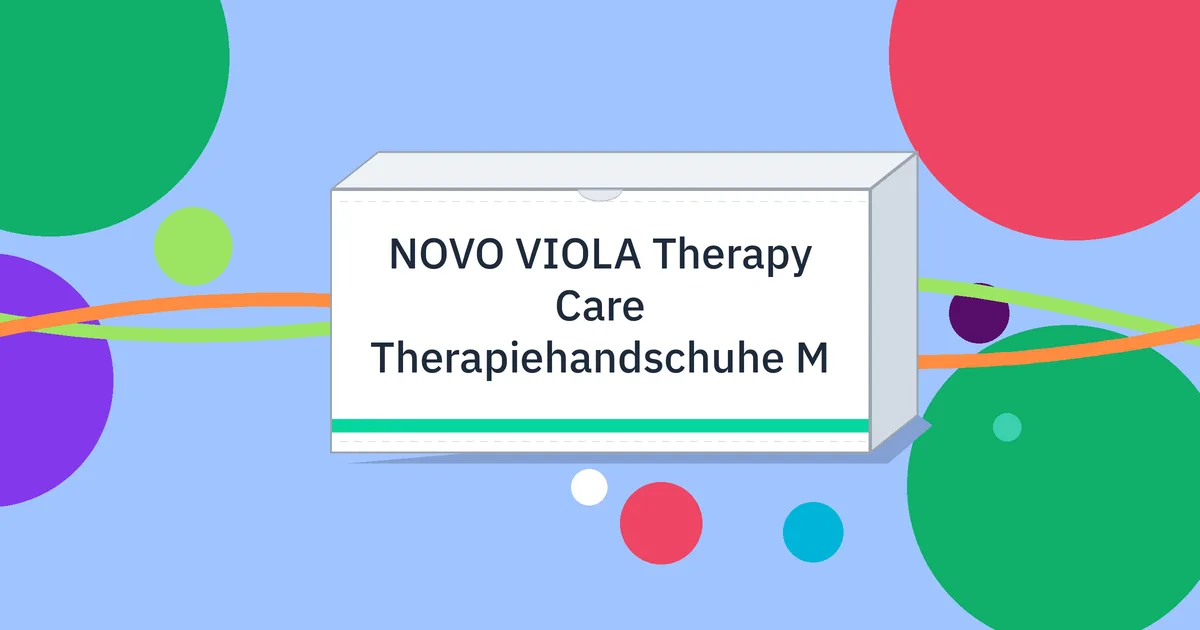 Symbolbild: Packung mit der Aufschrift NOVO VIOLA Therapy Care Therapiehandschuhe M (PZN 19536424) – Verfügbarkeit und Bezug in Apotheken in Frankfurt am Main