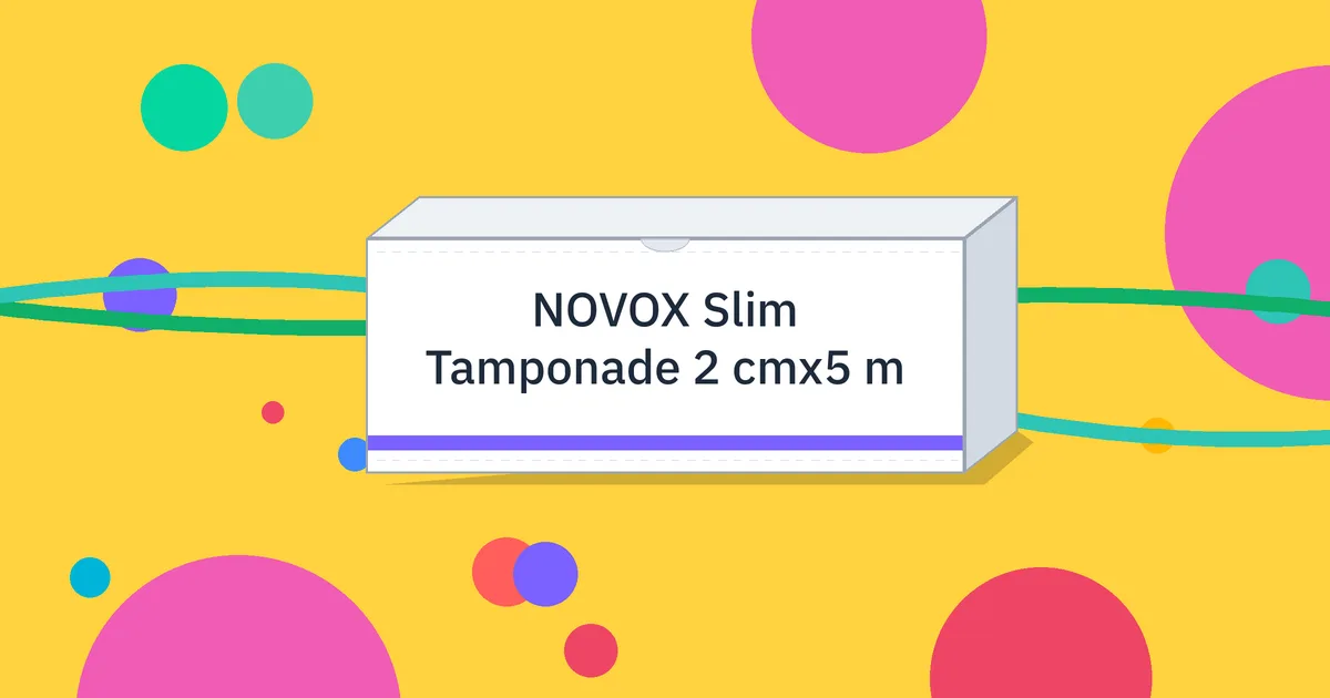 Symbolbild: Packung mit der Aufschrift NOVOX Slim Tamponade 2 cmx5 m (PZN 18850816) – Verfügbarkeit und Bezug in Apotheken in Frankfurt am Main