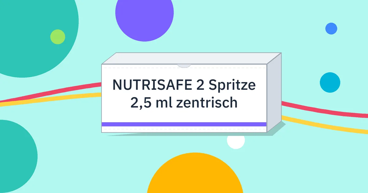 Symbolbild: Packung mit der Aufschrift NUTRISAFE 2 Spritze 2,5 ml zentrisch (PZN 18472610) – Verfügbarkeit und Bezug in Apotheken in Frankfurt am Main