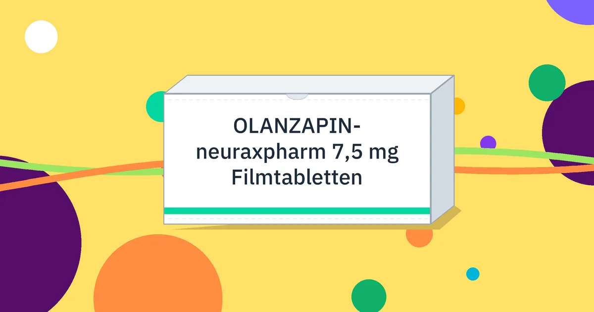 Symbolbild: Packung mit der Aufschrift OLANZAPIN-neuraxpharm 7,5 mg Filmtabletten (PZN 06082720) – Verfügbarkeit und Bezug in Apotheken in Frankfurt am Main
