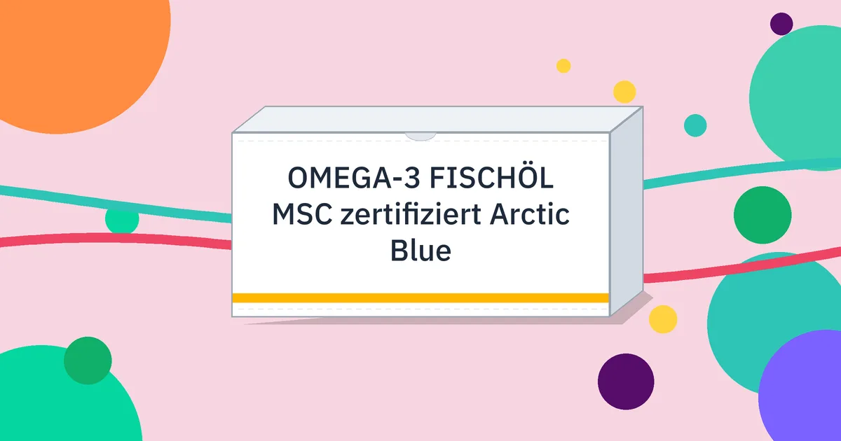Symbolbild: Packung mit der Aufschrift OMEGA-3 FISCHÖL MSC zertifiziert Arctic Blue (PZN 15300630) – Verfügbarkeit und Bezug in Apotheken in Frankfurt am Main