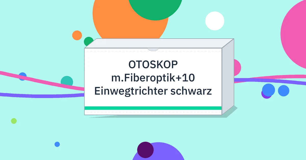Symbolbild: Packung mit der Aufschrift OTOSKOP m.Fiberoptik+10 Einwegtrichter schwarz (PZN 15746604) – Verfügbarkeit und Bezug in Apotheken in Frankfurt am Main