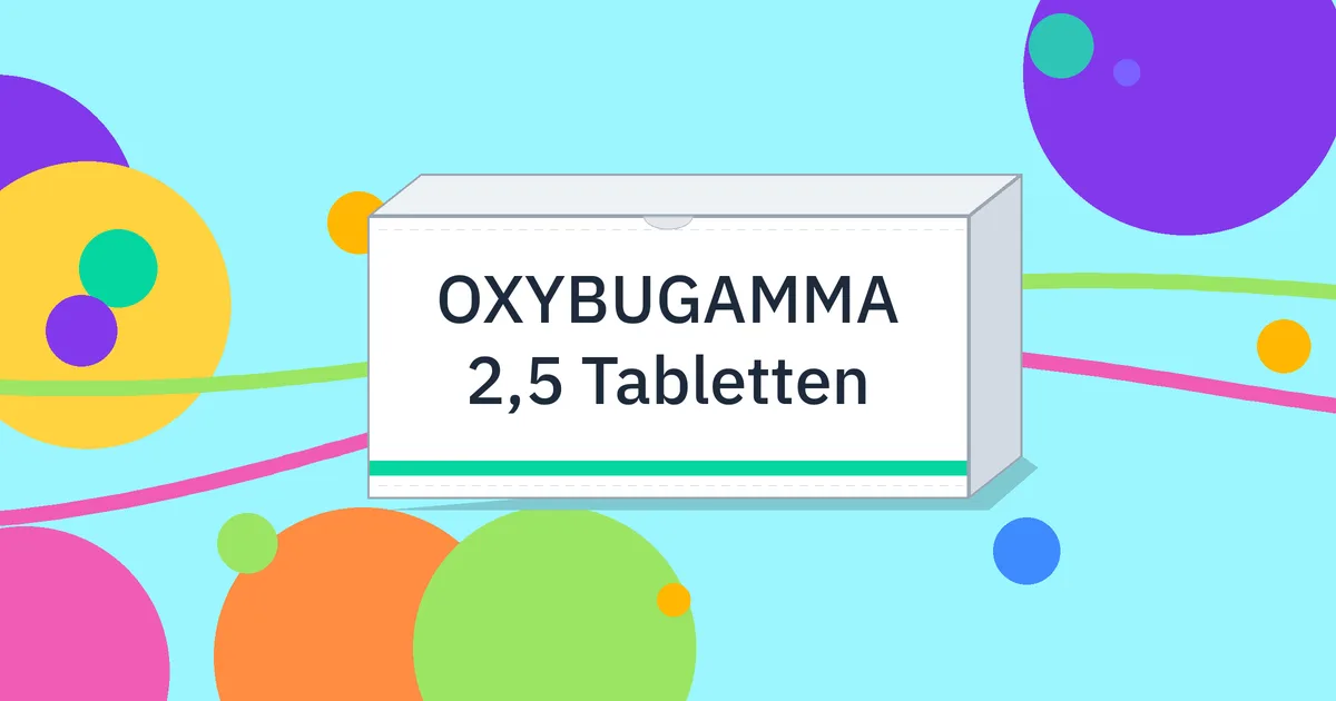 Symbolbild: Packung mit der Aufschrift OXYBUGAMMA 2,5 Tabletten (PZN 01414117) – Verfügbarkeit und Bezug in Apotheken in Frankfurt am Main