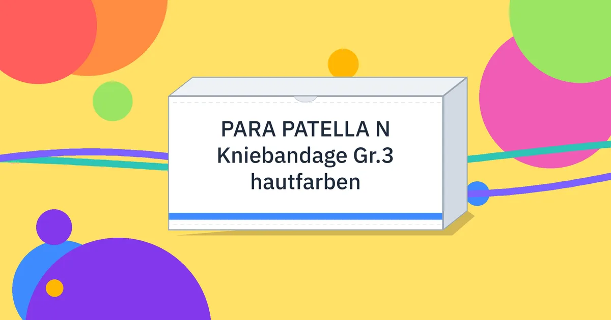 Symbolbild: Packung mit der Aufschrift PARA PATELLA N Kniebandage Gr.3 hautfarben (PZN 10003465) – Verfügbarkeit und Bezug in Apotheken in Frankfurt am Main