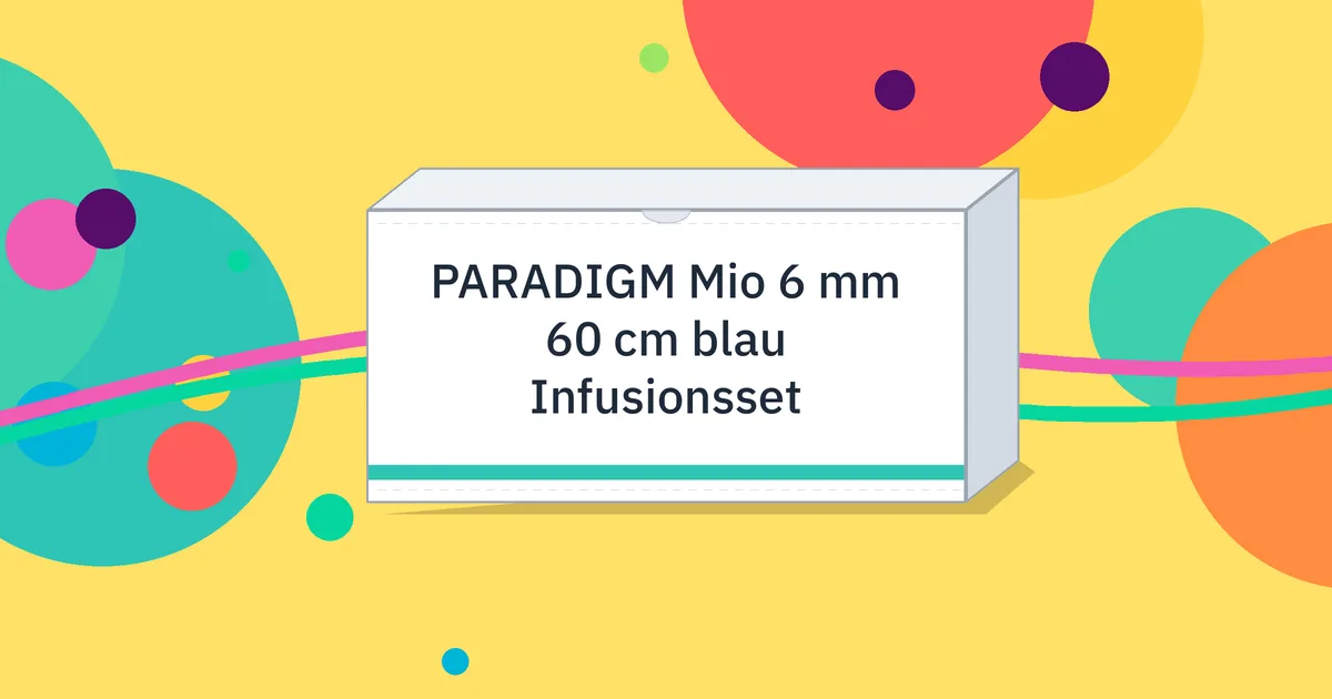 Symbolbild: Packung mit der Aufschrift PARADIGM Mio 6 mm 60 cm blau Infusionsset (PZN 05458726) – Verfügbarkeit und Bezug in Apotheken in Frankfurt am Main