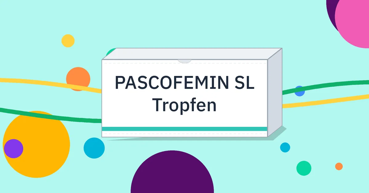 Symbolbild: Packung mit der Aufschrift PASCOFEMIN SL Tropfen (PZN 03692814) – Verfügbarkeit und Bezug in Apotheken in Frankfurt am Main