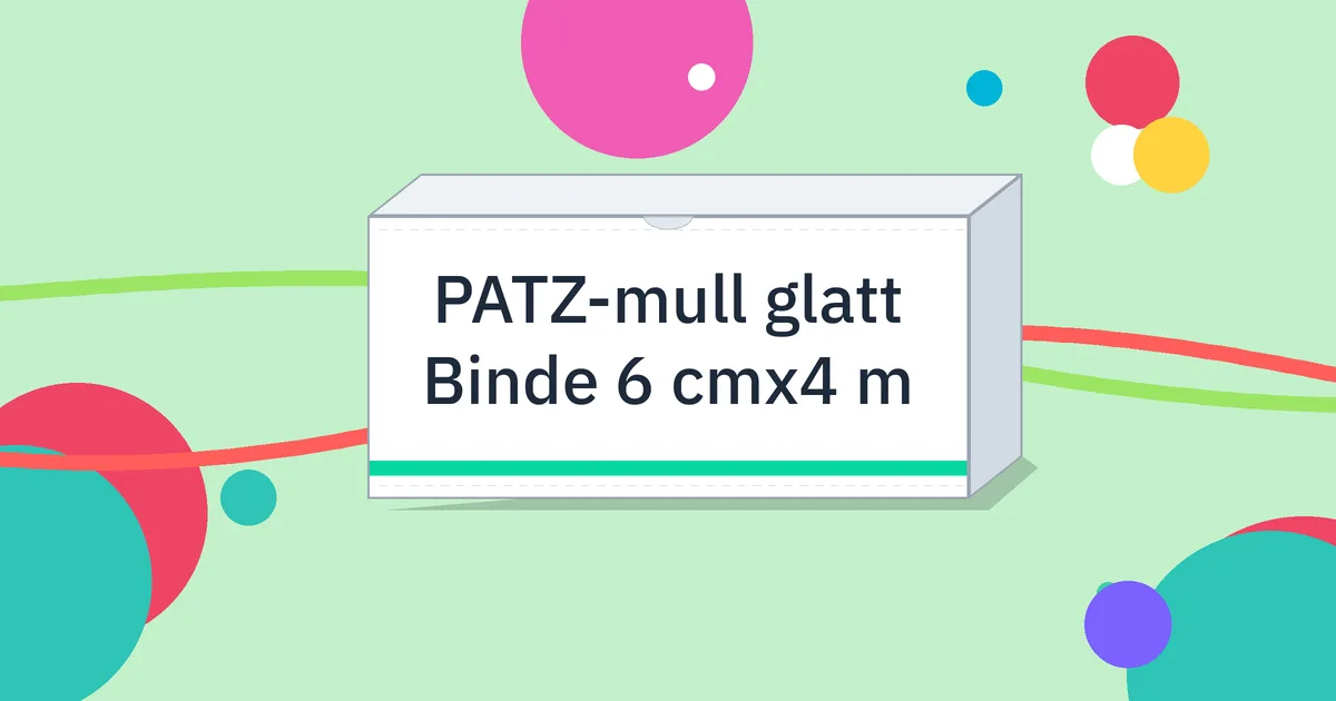 Symbolbild: Packung mit der Aufschrift PATZ-mull glatt Binde 6 cmx4 m (PZN 06814927) – Verfügbarkeit und Bezug in Apotheken in Frankfurt am Main