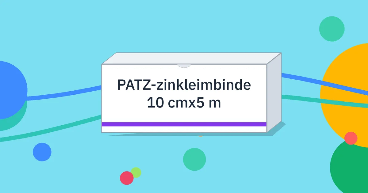 Symbolbild: Packung mit der Aufschrift PATZ-zinkleimbinde 10 cmx5 m (PZN 18152650) – Verfügbarkeit und Bezug in Apotheken in Frankfurt am Main