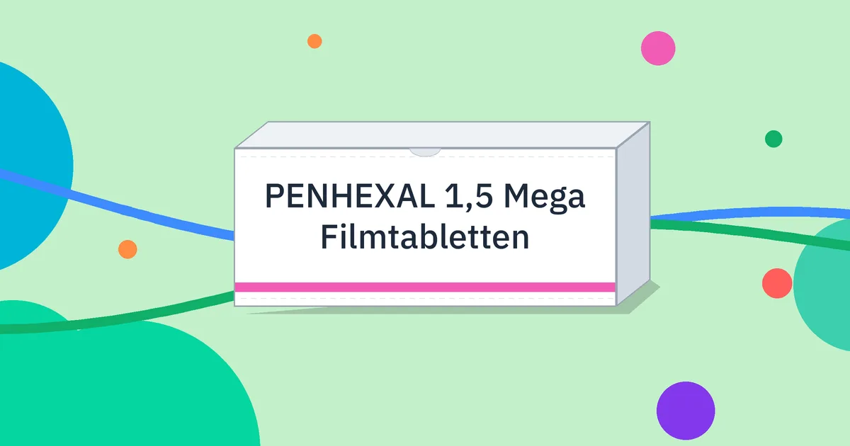 Symbolbild: Packung mit der Aufschrift PENHEXAL 1,5 Mega Filmtabletten (PZN 06190378) – Verfügbarkeit und Bezug in Apotheken in Frankfurt am Main