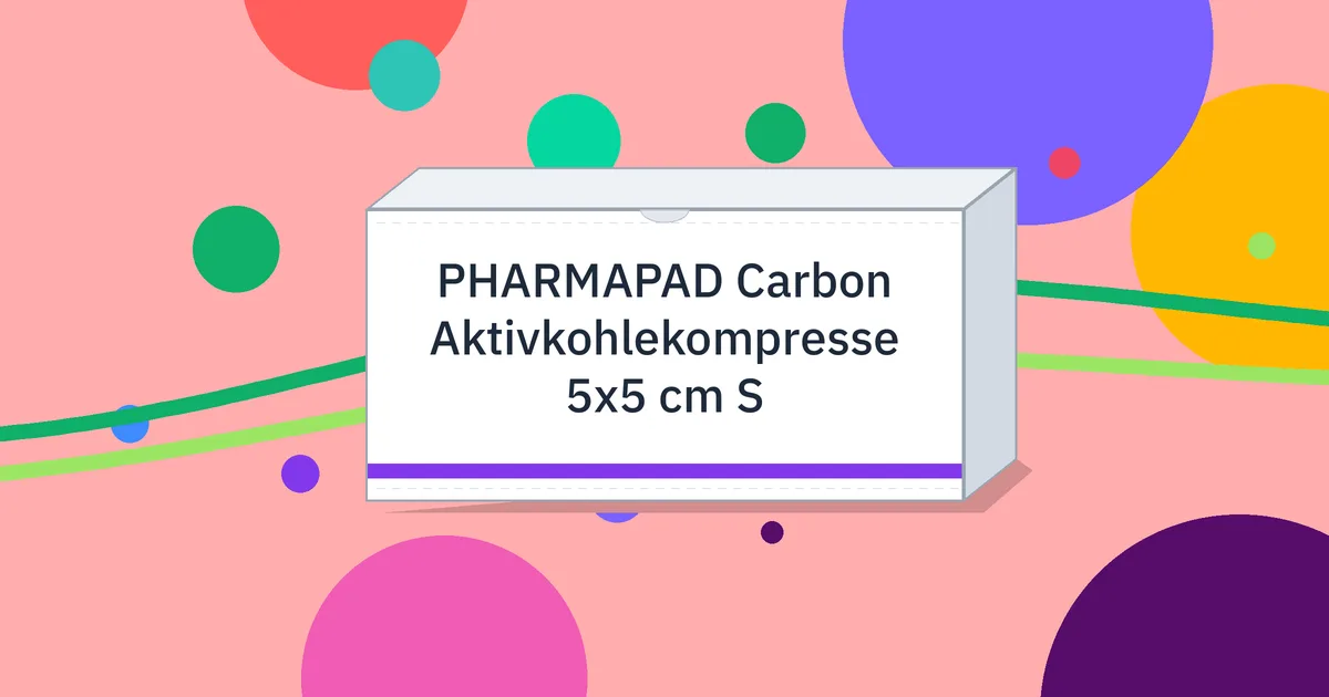 Symbolbild: Packung mit der Aufschrift PHARMAPAD Carbon Aktivkohlekompresse 5x5 cm S (PZN 19364874) – Verfügbarkeit und Bezug in Apotheken in Frankfurt am Main
