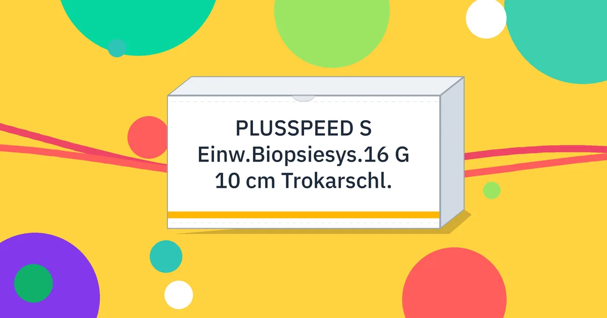 Symbolbild: Packung mit der Aufschrift PLUSSPEED S Einw.Biopsiesys.16 G 10 cm Trokarschl. (PZN 14258191) – Verfügbarkeit und Bezug in Apotheken in Frankfurt am Main