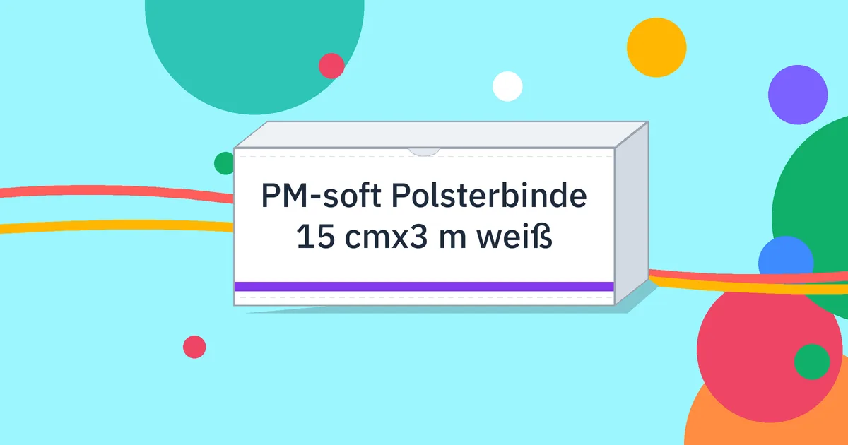 Symbolbild: Packung mit der Aufschrift PM-soft Polsterbinde 15 cmx3 m weiß (PZN 18844796) – Verfügbarkeit und Bezug in Apotheken in Frankfurt am Main