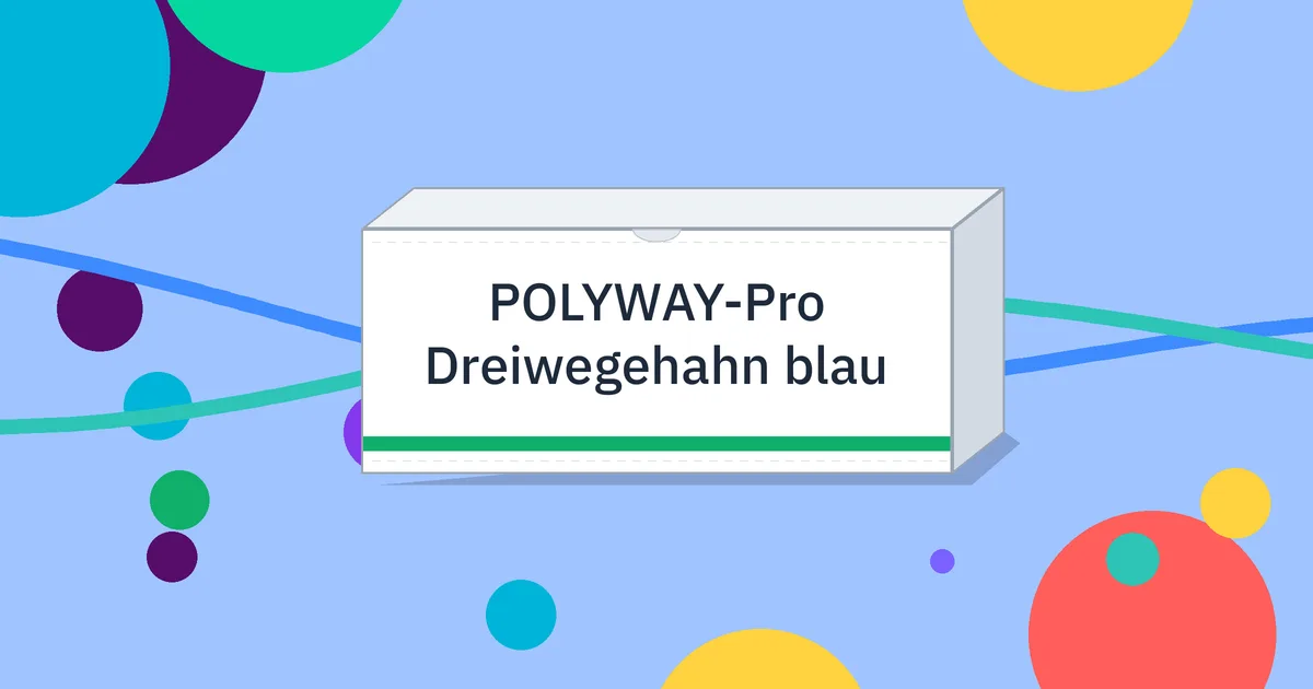 Symbolbild: Packung mit der Aufschrift POLYWAY-Pro Dreiwegehahn blau (PZN 18267703) – Verfügbarkeit und Bezug in Apotheken in Frankfurt am Main