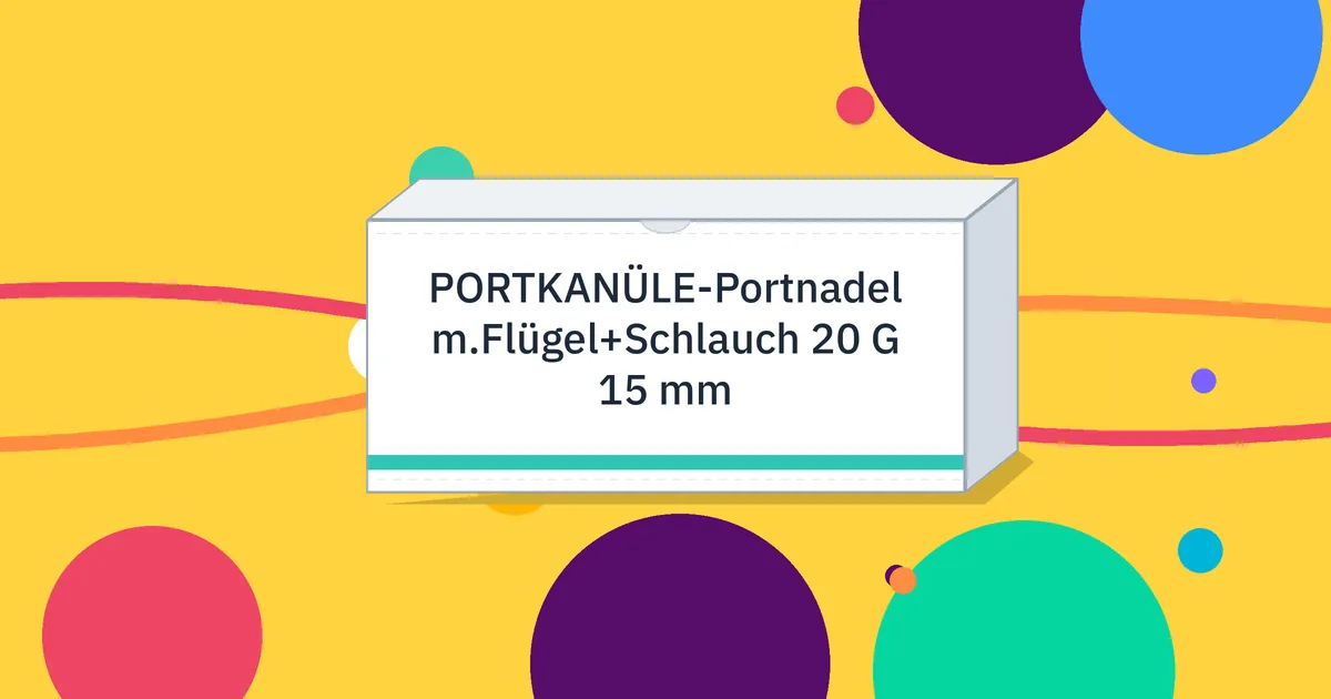 Symbolbild: Packung mit der Aufschrift PORTKANÜLE-Portnadel m.Flügel+Schlauch 20 G 15 mm (PZN 10010732) – Verfügbarkeit und Bezug in Apotheken in Frankfurt am Main