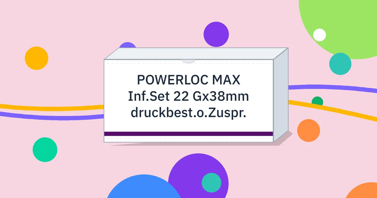 Symbolbild: Packung mit der Aufschrift POWERLOC MAX Inf.Set 22 Gx38mm druckbest.o.Zuspr. (PZN 18816558) – Verfügbarkeit und Bezug in Apotheken in Frankfurt am Main