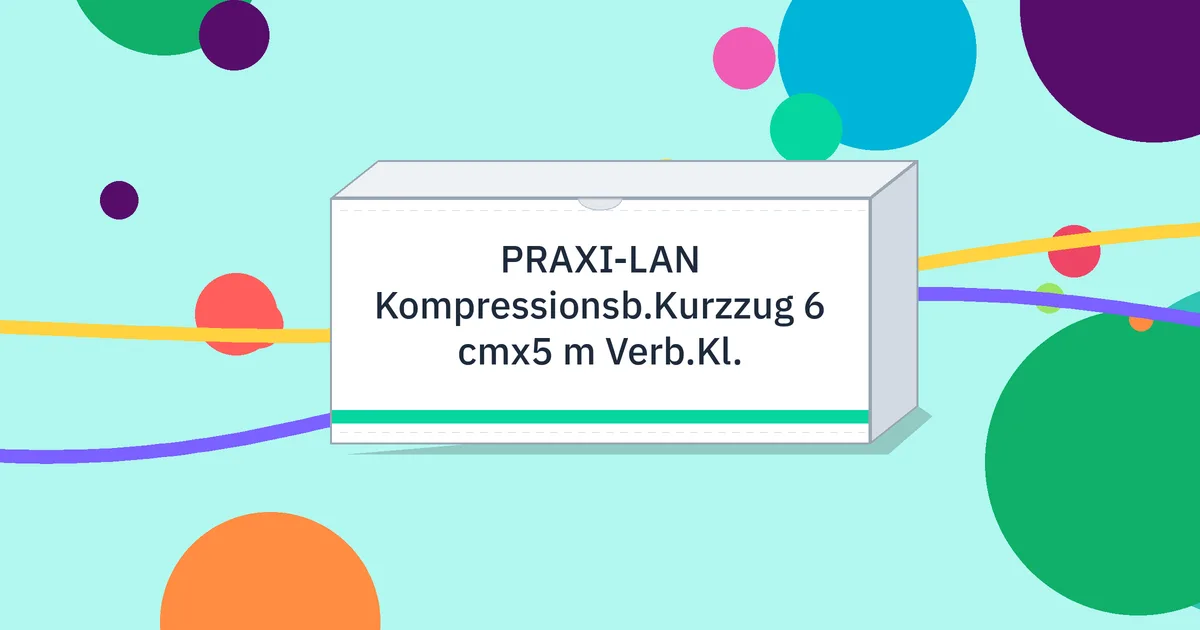 Symbolbild: Packung mit der Aufschrift PRAXI-LAN Kompressionsb.Kurzzug 6 cmx5 m Verb.Kl. (PZN 12826917) – Verfügbarkeit und Bezug in Apotheken in Frankfurt am Main