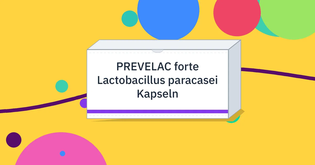 Symbolbild: Packung mit der Aufschrift PREVELAC forte Lactobacillus paracasei Kapseln (PZN 19448370) – Verfügbarkeit und Bezug in Apotheken in Frankfurt am Main