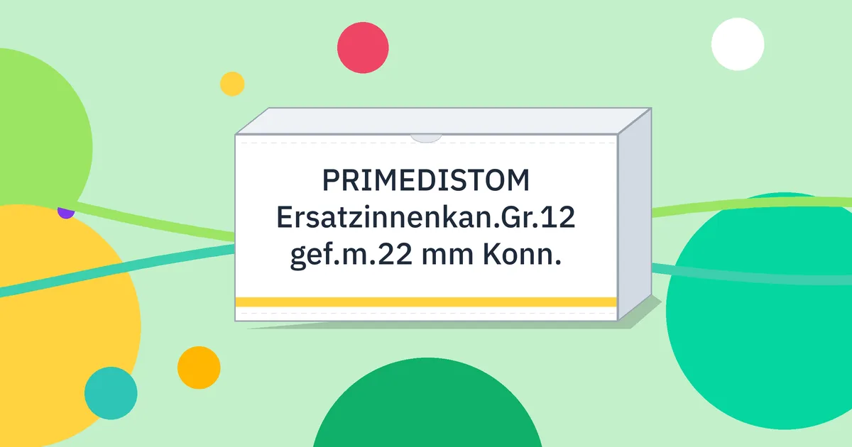 Symbolbild: Packung mit der Aufschrift PRIMEDISTOM Ersatzinnenkan.Gr.12 gef.m.22 mm Konn. (PZN 10257378) – Verfügbarkeit und Bezug in Apotheken in Frankfurt am Main