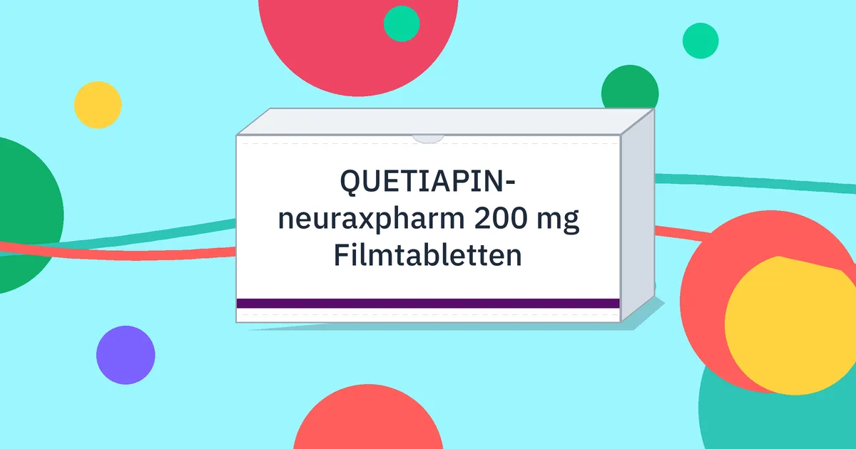Symbolbild: Packung mit der Aufschrift QUETIAPIN-neuraxpharm 200 mg Filmtabletten (PZN 09445703) – Verfügbarkeit und Bezug in Apotheken in Frankfurt am Main