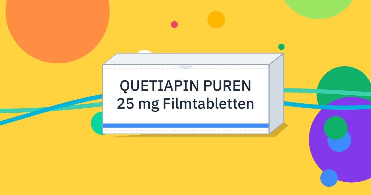 Symbolbild: Packung mit der Aufschrift QUETIAPIN PUREN 25 mg Filmtabletten (PZN 11357432) – Verfügbarkeit und Bezug in Apotheken in Frankfurt am Main