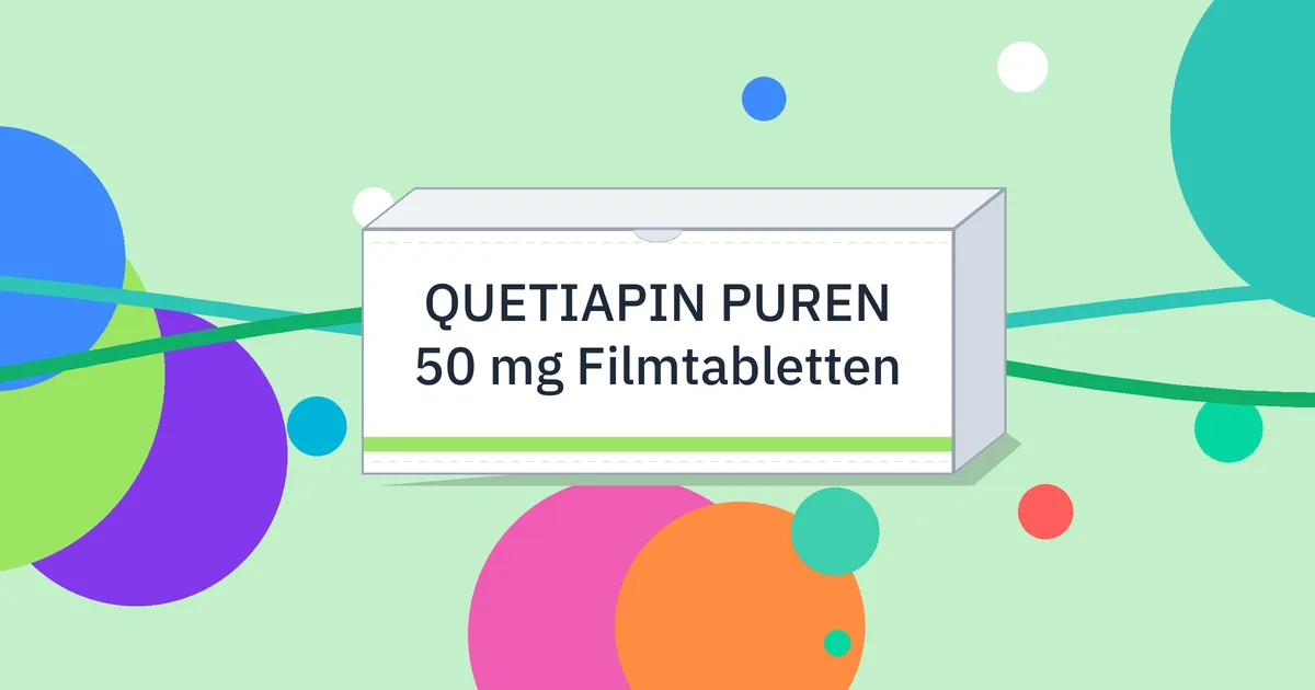 Symbolbild: Packung mit der Aufschrift QUETIAPIN PUREN 50 mg Filmtabletten (PZN 18428431) – Verfügbarkeit und Bezug in Apotheken in Frankfurt am Main