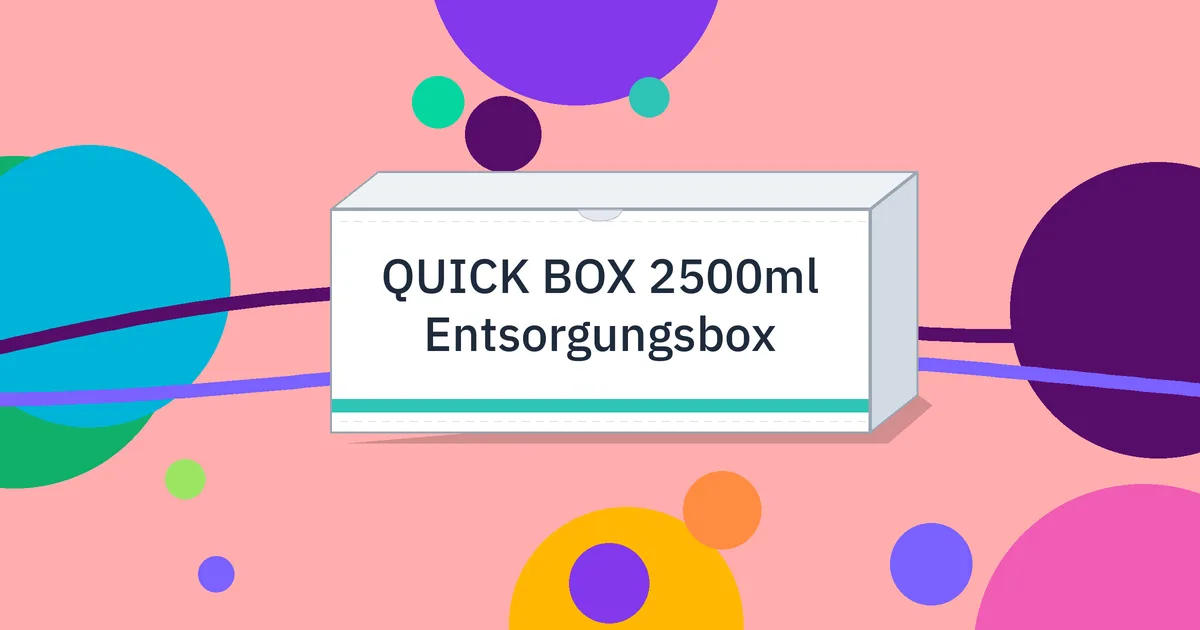 Symbolbild: Packung mit der Aufschrift QUICK BOX 2500ml Entsorgungsbox (PZN 09239257) – Verfügbarkeit und Bezug in Apotheken in Frankfurt am Main