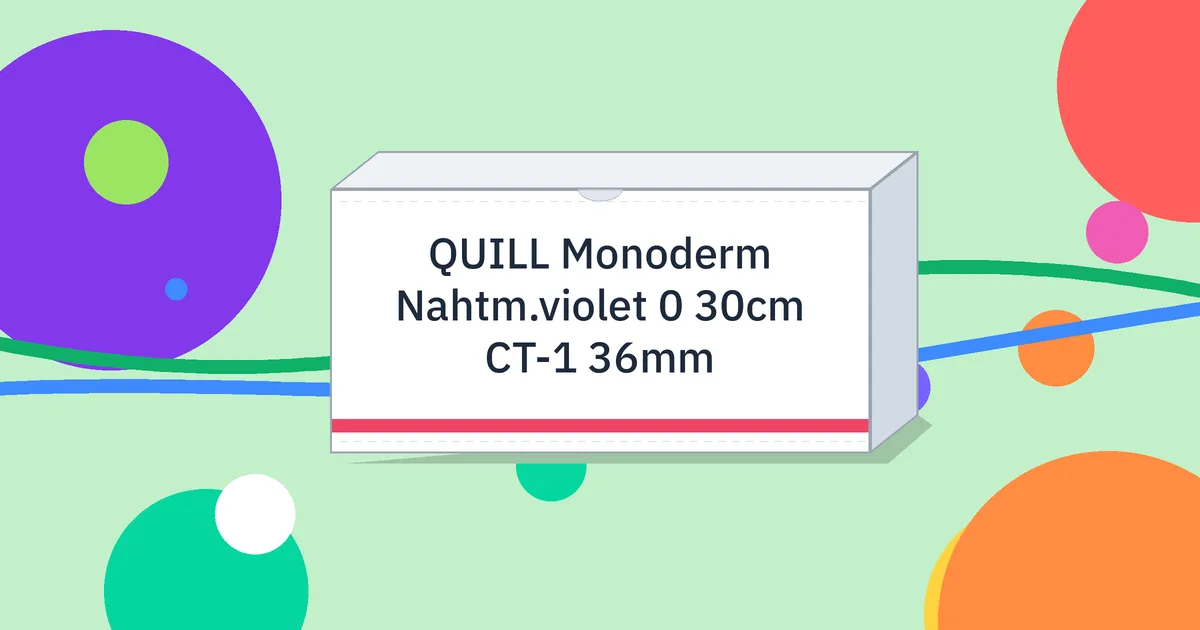 Symbolbild: Packung mit der Aufschrift QUILL Monoderm Nahtm.violet 0 30cm CT-1 36mm (PZN 17987849) – Verfügbarkeit und Bezug in Apotheken in Frankfurt am Main