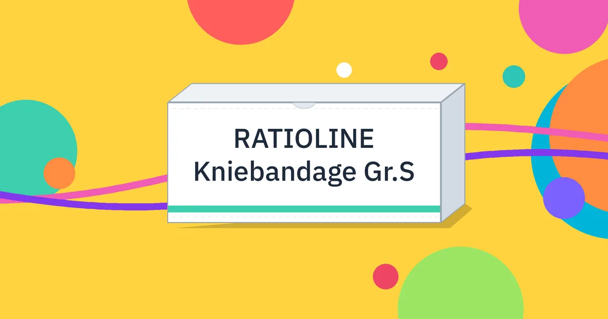 Symbolbild: Packung mit der Aufschrift RATIOLINE Kniebandage Gr.S (PZN 17872856) – Verfügbarkeit und Bezug in Apotheken in Frankfurt am Main