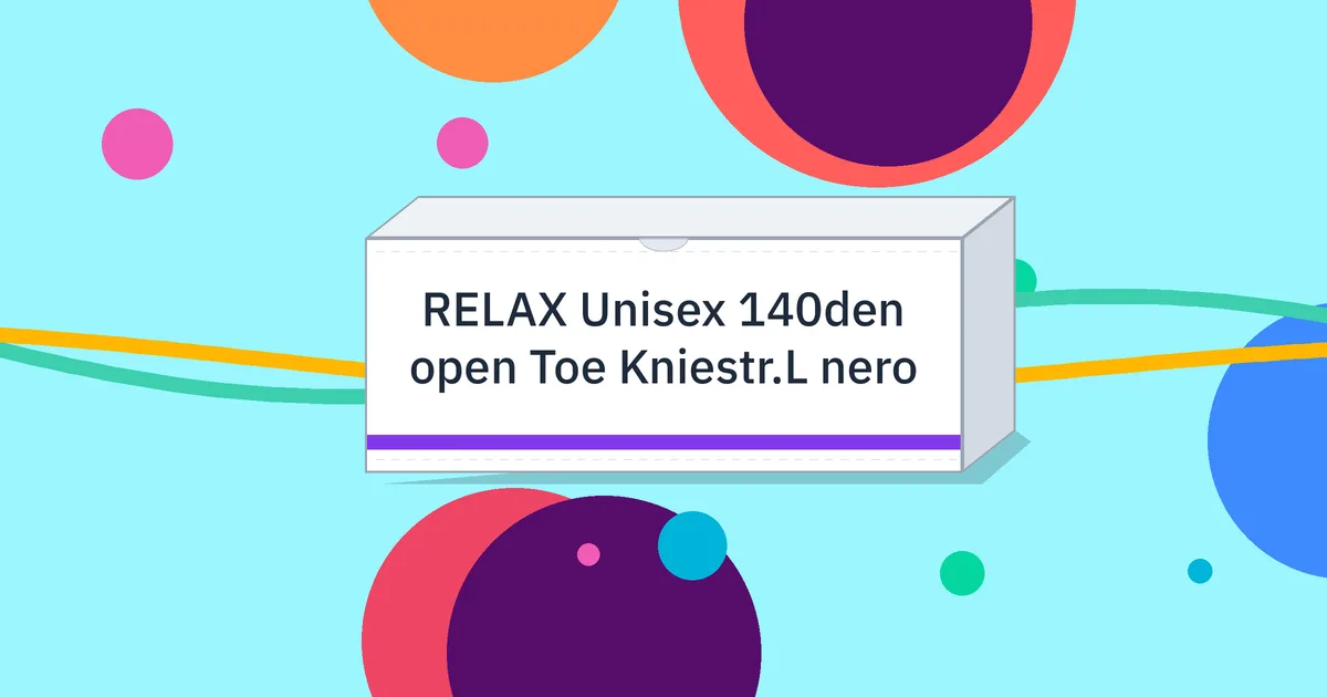 Symbolbild: Packung mit der Aufschrift RELAX Unisex 140den open Toe Kniestr.L nero (PZN 16190043) – Verfügbarkeit und Bezug in Apotheken in Frankfurt am Main