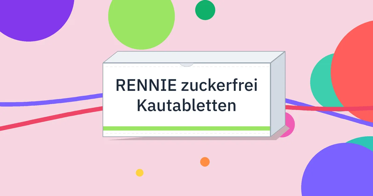 Symbolbild: Packung mit der Aufschrift RENNIE zuckerfrei Kautabletten (PZN 19637898) – Verfügbarkeit und Bezug in Apotheken in Frankfurt am Main