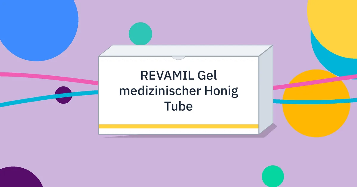 Symbolbild: Packung mit der Aufschrift REVAMIL Gel medizinischer Honig Tube (PZN 18038049) – Verfügbarkeit und Bezug in Apotheken in Frankfurt am Main