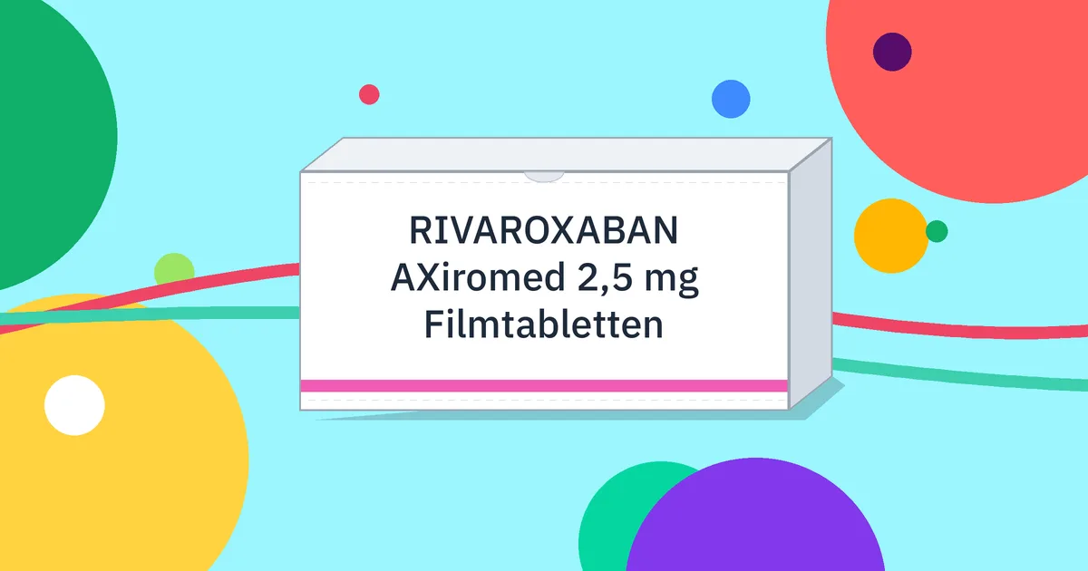 Symbolbild: Packung mit der Aufschrift RIVAROXABAN AXiromed 2,5 mg Filmtabletten (PZN 19753015) – Verfügbarkeit und Bezug in Apotheken in Frankfurt am Main