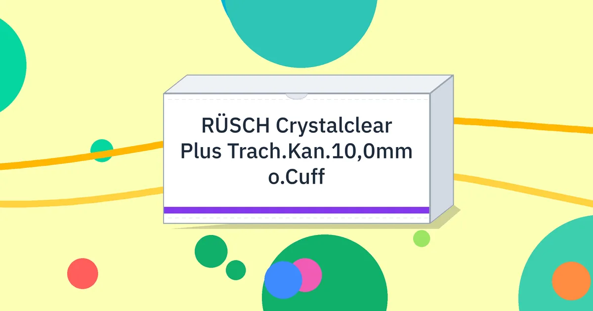 Symbolbild: Packung mit der Aufschrift RÜSCH Crystalclear Plus Trach.Kan.10,0mm o.Cuff (PZN 03434012) – Verfügbarkeit und Bezug in Apotheken in Frankfurt am Main