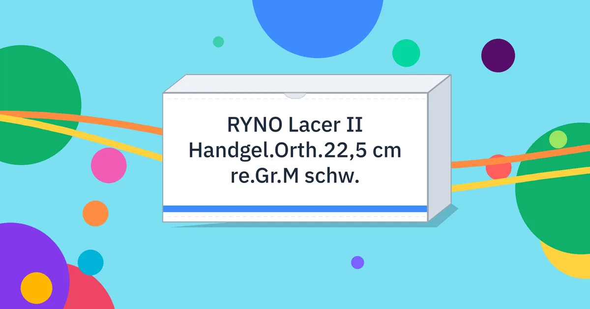 Symbolbild: Packung mit der Aufschrift RYNO Lacer II Handgel.Orth.22,5 cm re.Gr.M schw. (PZN 14048619) – Verfügbarkeit und Bezug in Apotheken in Frankfurt am Main