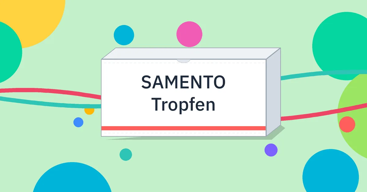 Symbolbild: Packung mit der Aufschrift SAMENTO Tropfen (PZN 19815615) – Verfügbarkeit und Bezug in Apotheken in Frankfurt am Main