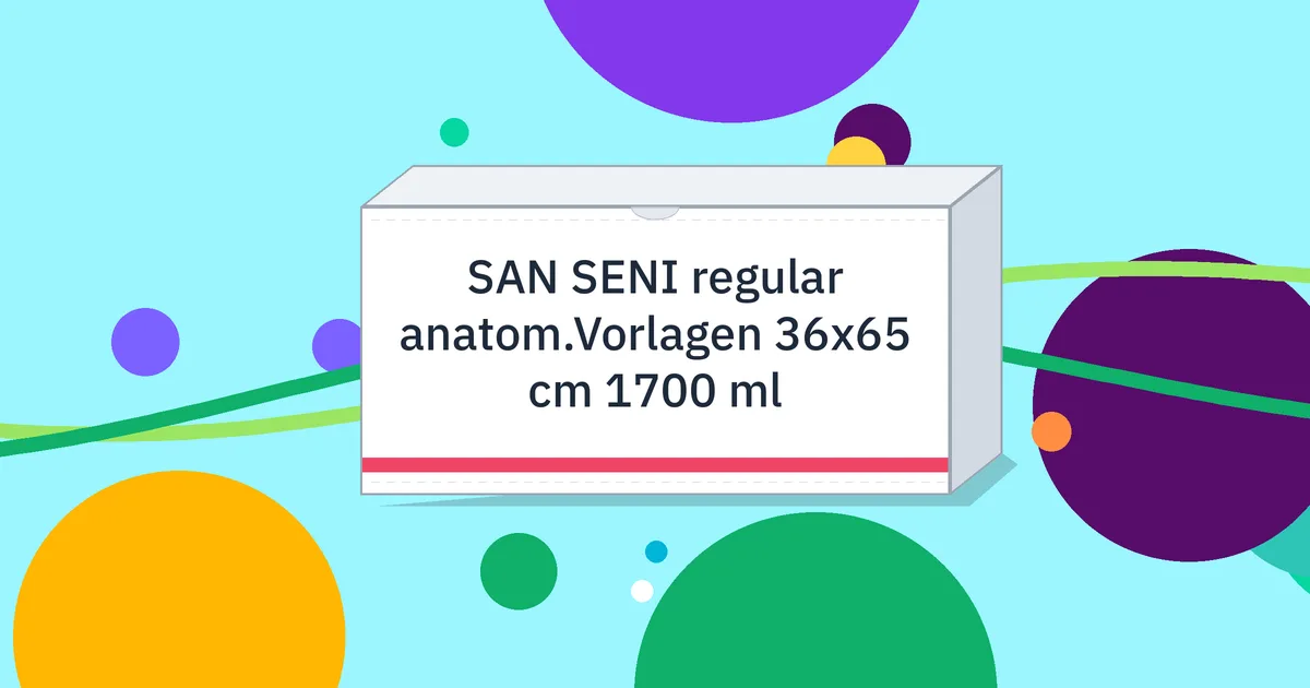 Symbolbild: Packung mit der Aufschrift SAN SENI regular anatom.Vorlagen 36x65 cm 1700 ml (PZN 12393559) – Verfügbarkeit und Bezug in Apotheken in Frankfurt am Main