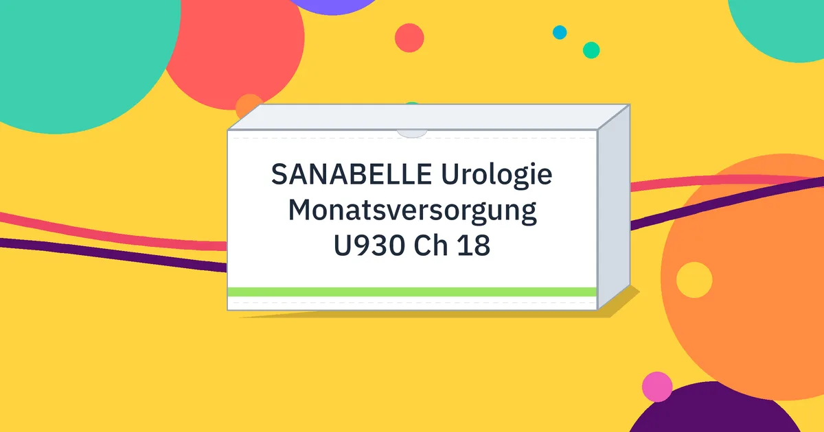Symbolbild: Packung mit der Aufschrift SANABELLE Urologie Monatsversorgung U930 Ch 18 (PZN 07423732) – Verfügbarkeit und Bezug in Apotheken in Frankfurt am Main