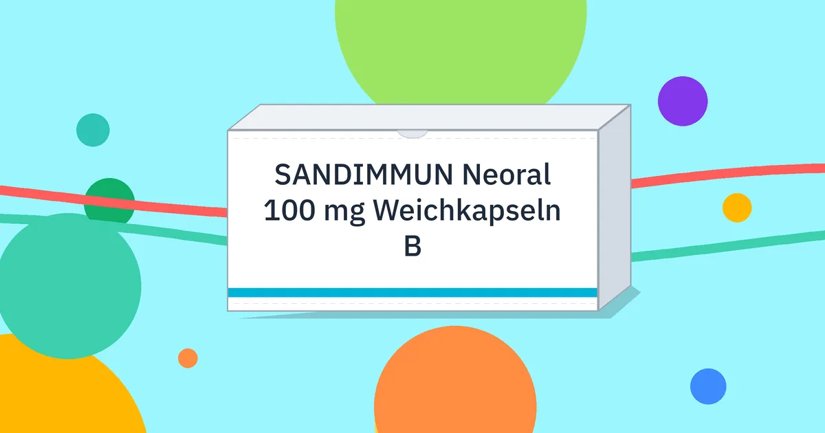 Symbolbild: Packung mit der Aufschrift SANDIMMUN Neoral 100 mg Weichkapseln B (PZN 00165439) – Verfügbarkeit und Bezug in Apotheken in Frankfurt am Main