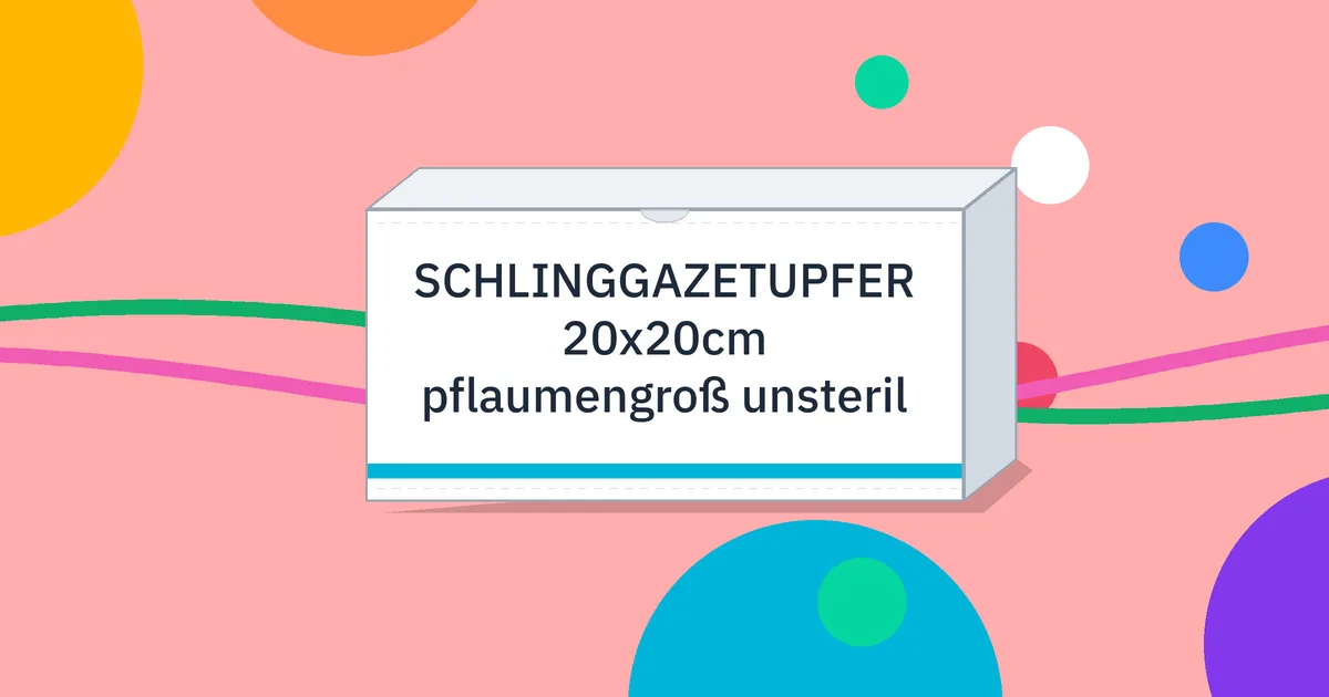Symbolbild: Packung mit der Aufschrift SCHLINGGAZETUPFER 20x20cm pflaumengroß unsteril (PZN 00960616) – Verfügbarkeit und Bezug in Apotheken in Frankfurt am Main