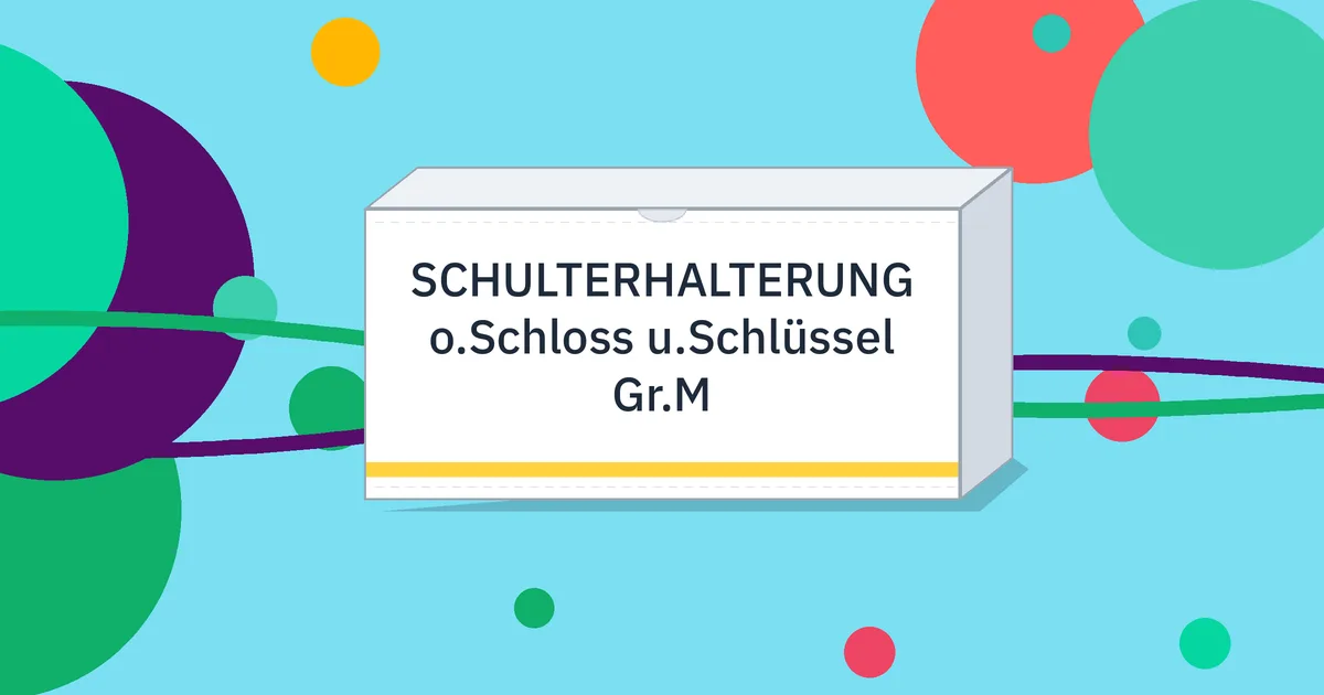 Symbolbild: Packung mit der Aufschrift SCHULTERHALTERUNG o.Schloss u.Schlüssel Gr.M (PZN 14298150) – Verfügbarkeit und Bezug in Apotheken in Frankfurt am Main