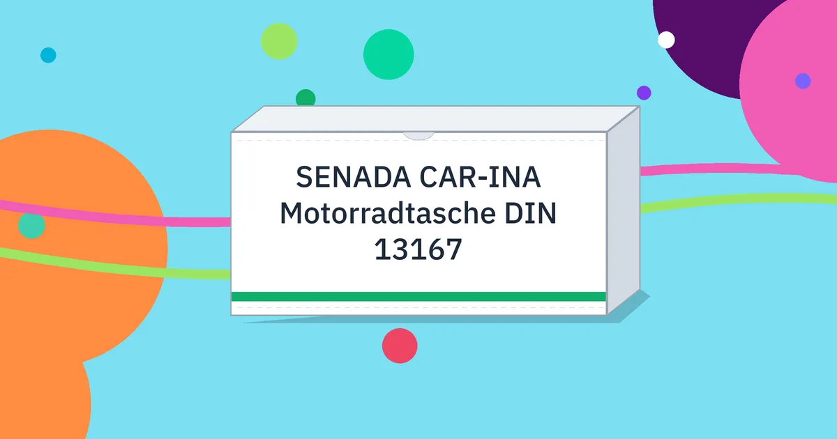 Symbolbild: Packung mit der Aufschrift SENADA CAR-INA Motorradtasche DIN 13167 (PZN 09484867) – Verfügbarkeit und Bezug in Apotheken in Frankfurt am Main