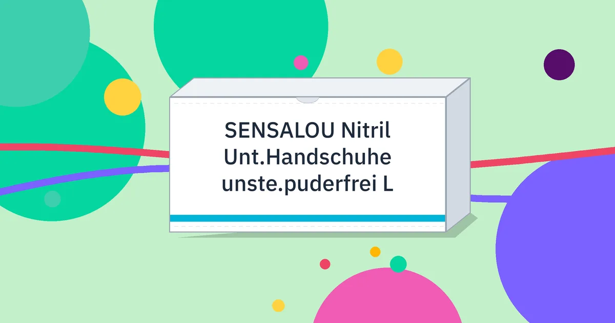 Symbolbild: Packung mit der Aufschrift SENSALOU Nitril Unt.Handschuhe unste.puderfrei L (PZN 18740737) – Verfügbarkeit und Bezug in Apotheken in Frankfurt am Main