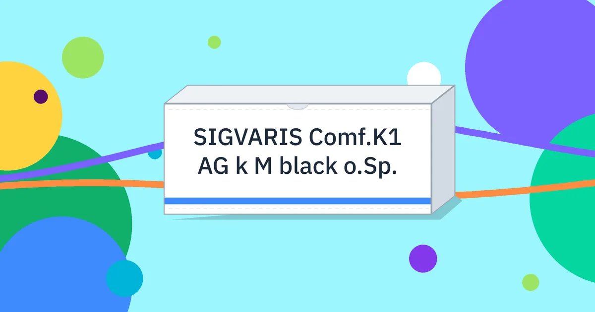 Symbolbild: Packung mit der Aufschrift SIGVARIS Comf.K1 AG k M black o.Sp. (PZN 17042669) – Verfügbarkeit und Bezug in Apotheken in Frankfurt am Main