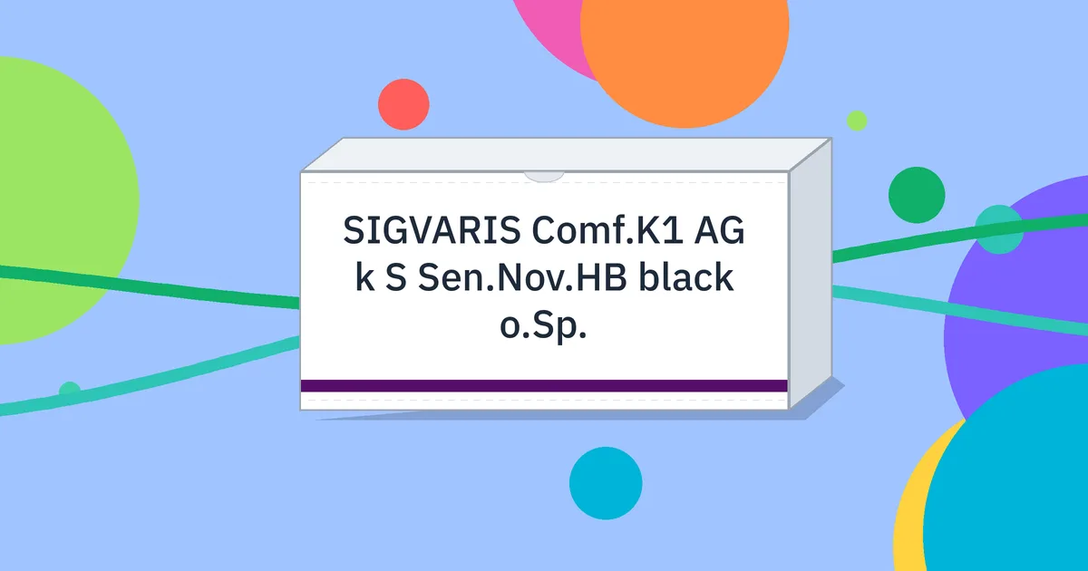 Symbolbild: Packung mit der Aufschrift SIGVARIS Comf.K1 AG k S Sen.Nov.HB black o.Sp. (PZN 17103945) – Verfügbarkeit und Bezug in Apotheken in Frankfurt am Main
